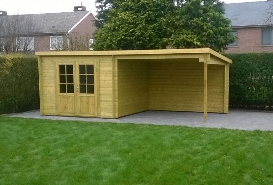 Tuindeco Chappo blokhut 300x300 cm + overkapping 298 cm 28 mm vuren ...