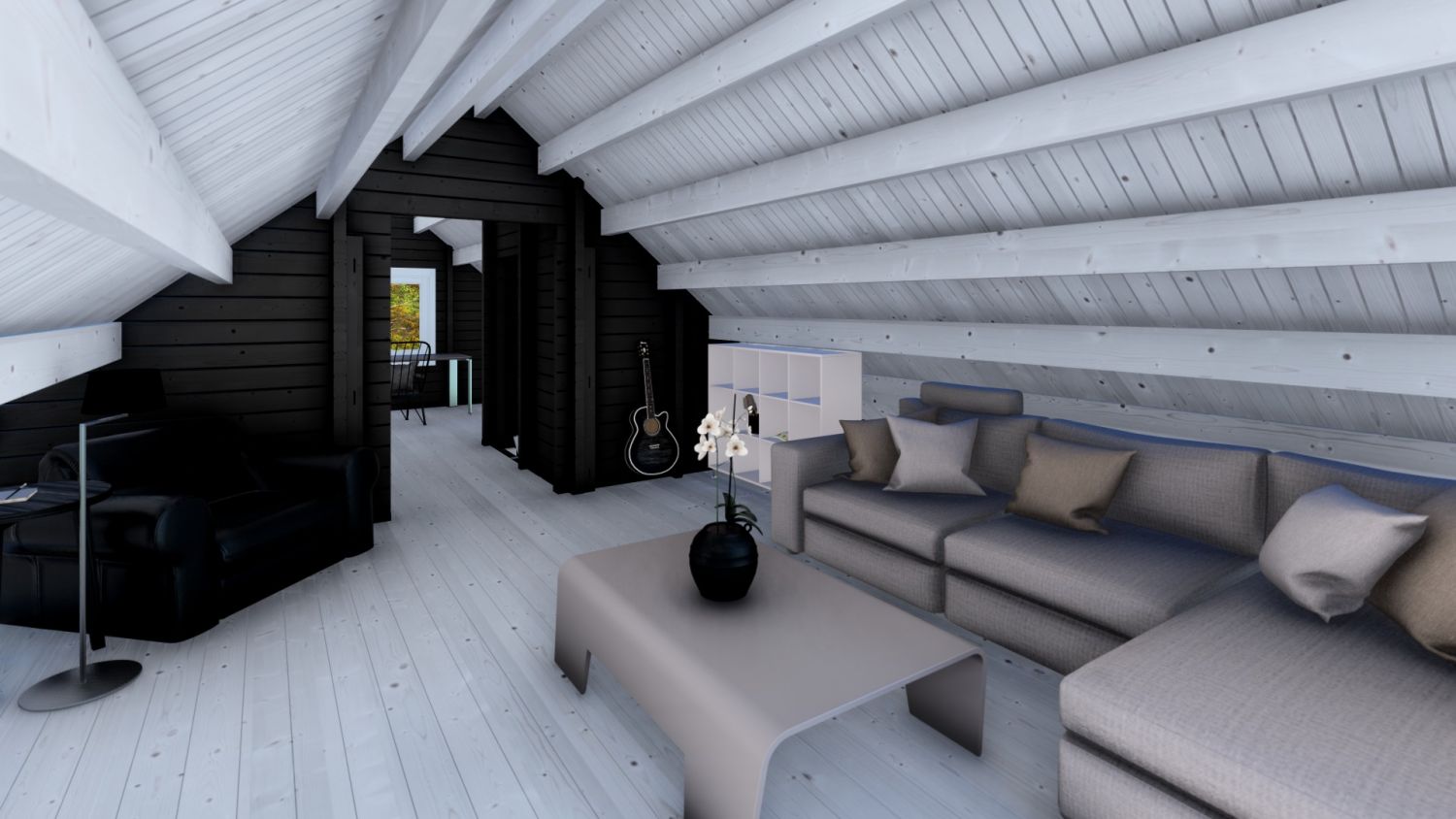 Chalet Frankrijk 1030x610 cm - grijs geïmpregneerd met wit gespoten ramen en deuren | Van Kooten