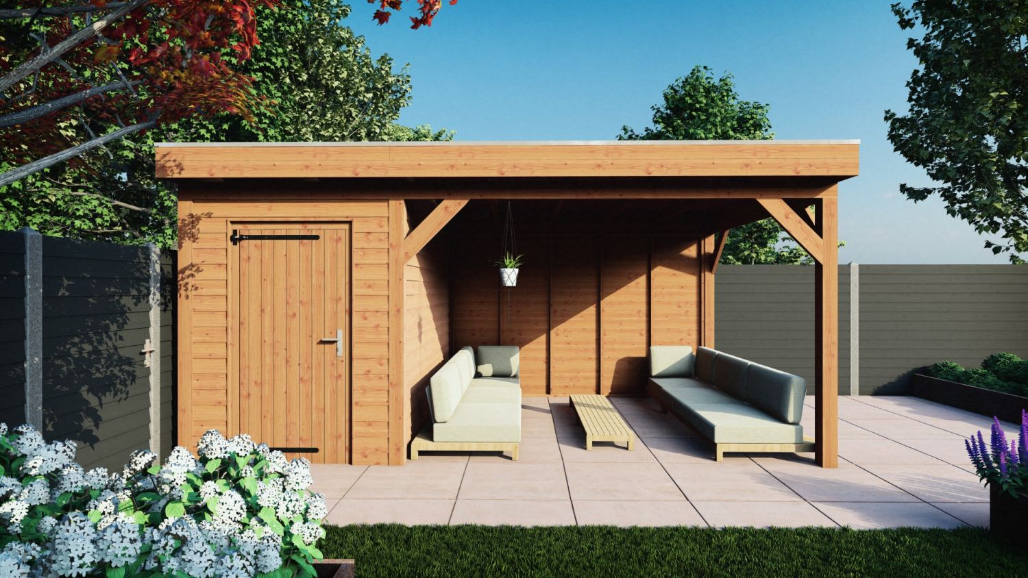 Overkapping met schuur Traditioneel douglas 550x330x260 cm met douglas ...