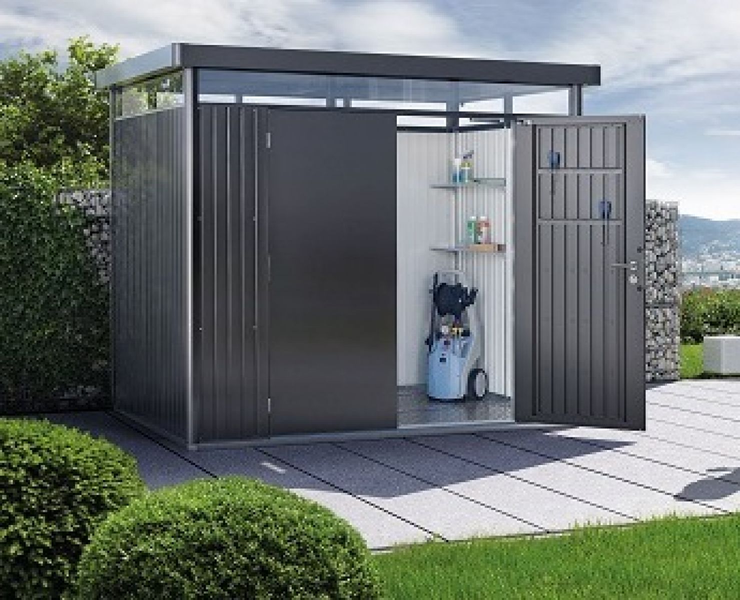 Biohort metalen berging Highline H1 275x155x222 cm met dubbele deur ...