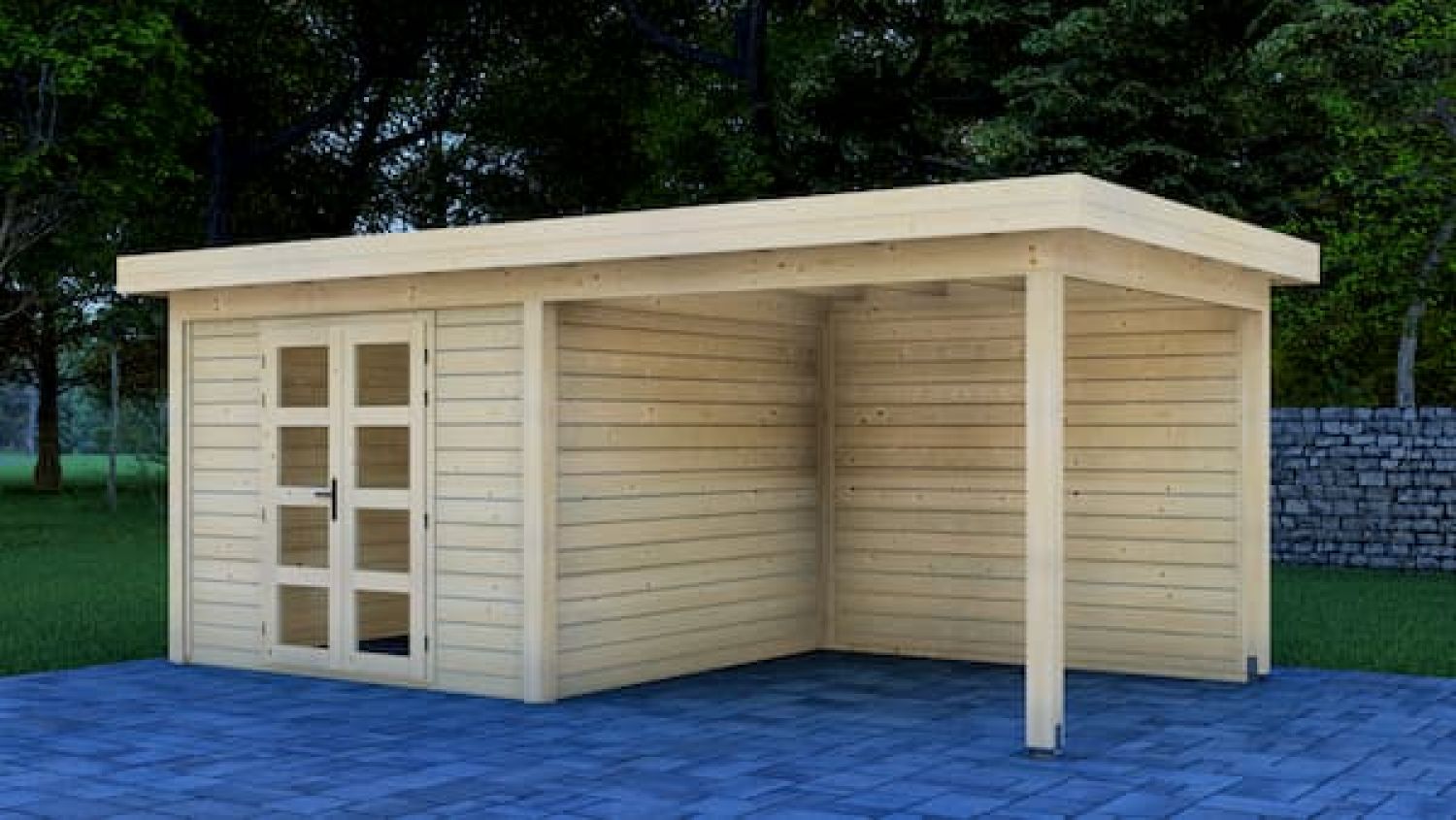 Prime Line blokhut 300x300 cm + luifel 300 cm + achterwand | Van Kooten