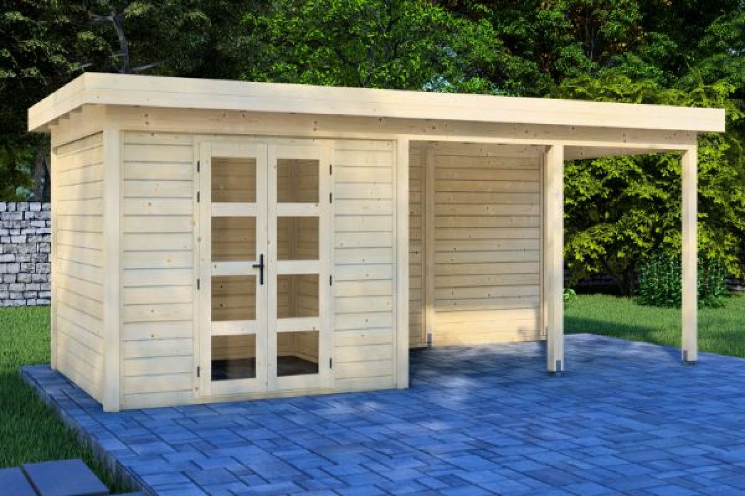 Prime Line blokhut 300x300 cm + luifel 400 cm + achterwand | Van Kooten