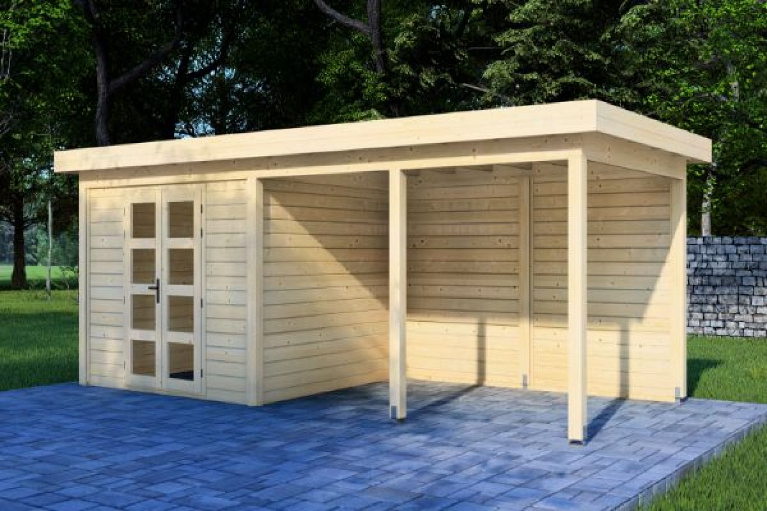 Prime Line blokhut 300x300 cm + luifel 400 cm + achterwand | Van Kooten